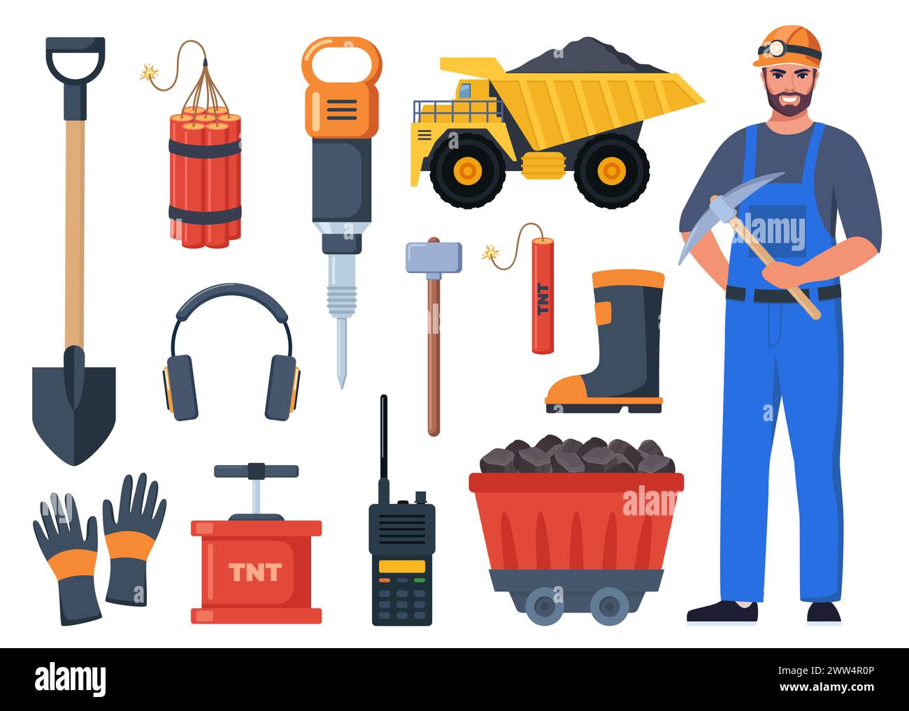 Mining coal industry icons, set. Tools and equipment for manufacture ...