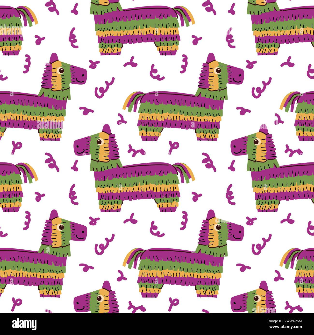 hand drawn mexican horse Pinata seamless pattern. Vector illustration ...