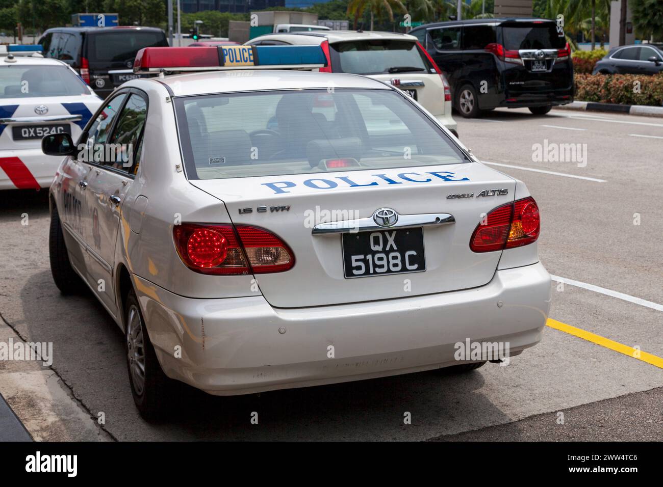 Downtown Core, Singapore - September 05 2018: Police cars parked next ...
