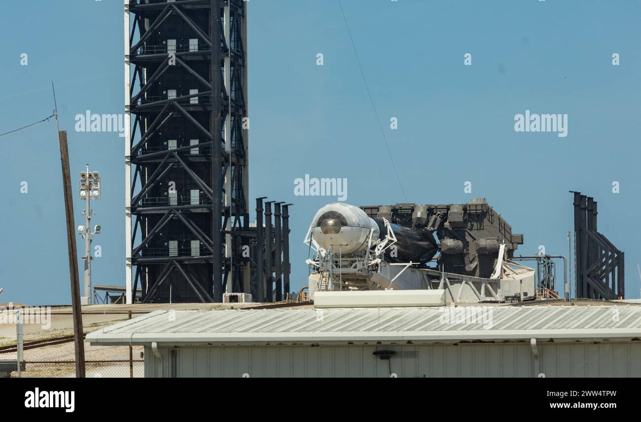 CAPE CANAVERAL, FLORIDA - 15 MARCH 2024. FALCON 9 rocket lying ...