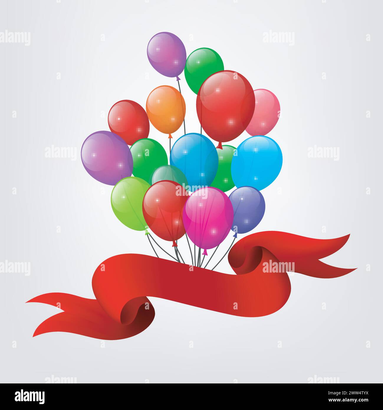 Red Ribbon Flying with Balloons, Vector Illustration Stock Vector Image ...