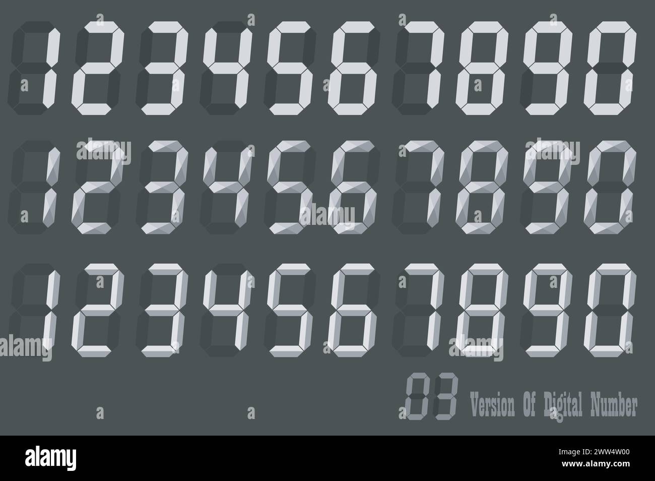 Digital Number Italic Sets, Three Version of Digital Number, Vector Illustration Stock Vector ...