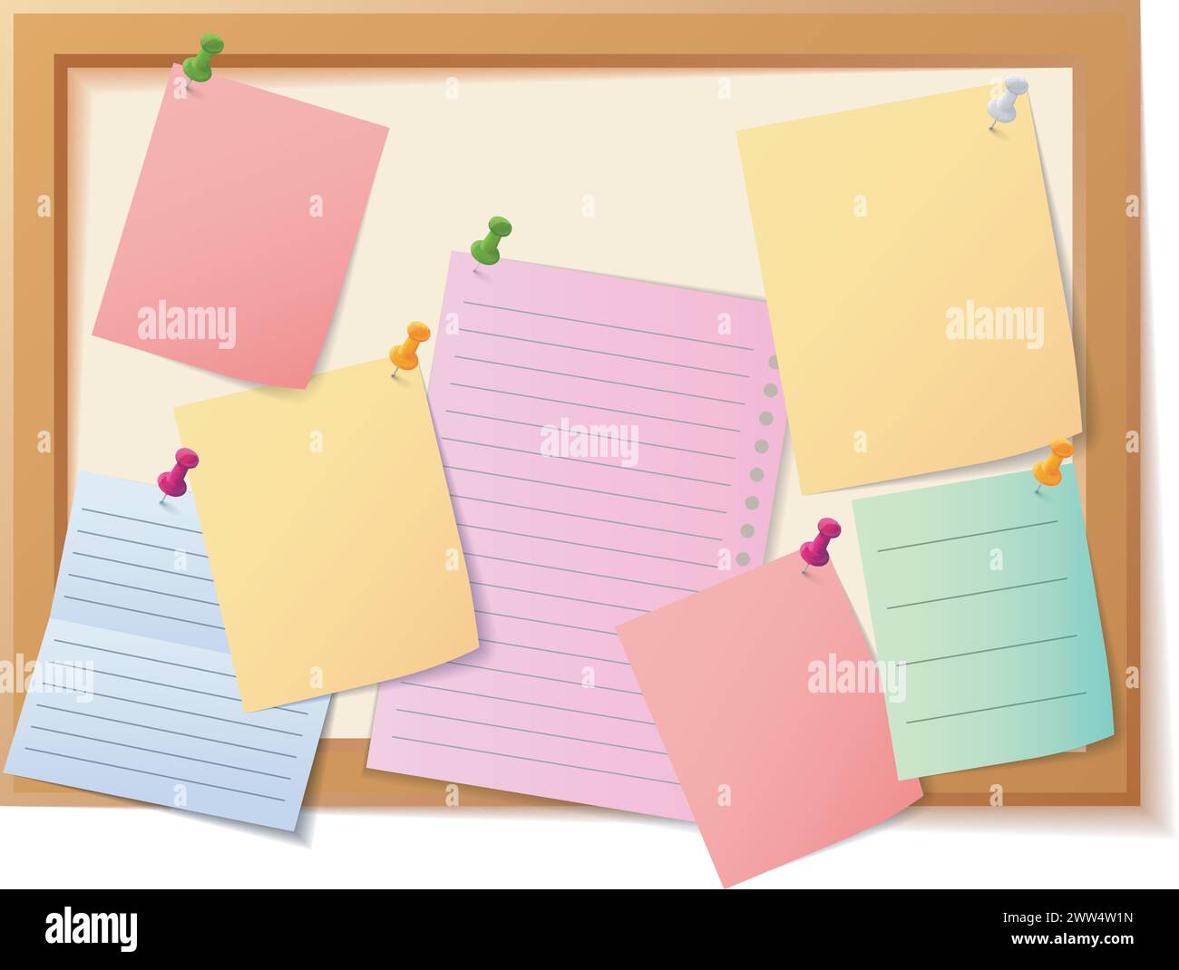 Notice Board Filled with Various Stationary Items, Vector Illustration ...