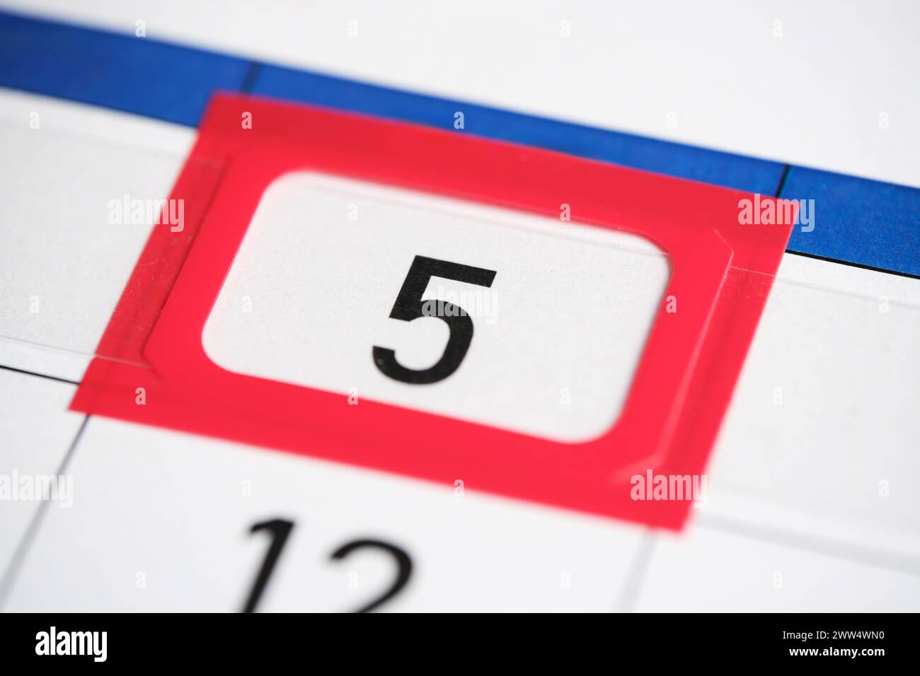 Calendar date. The 5th number the calendar is highlighted in a red ...
