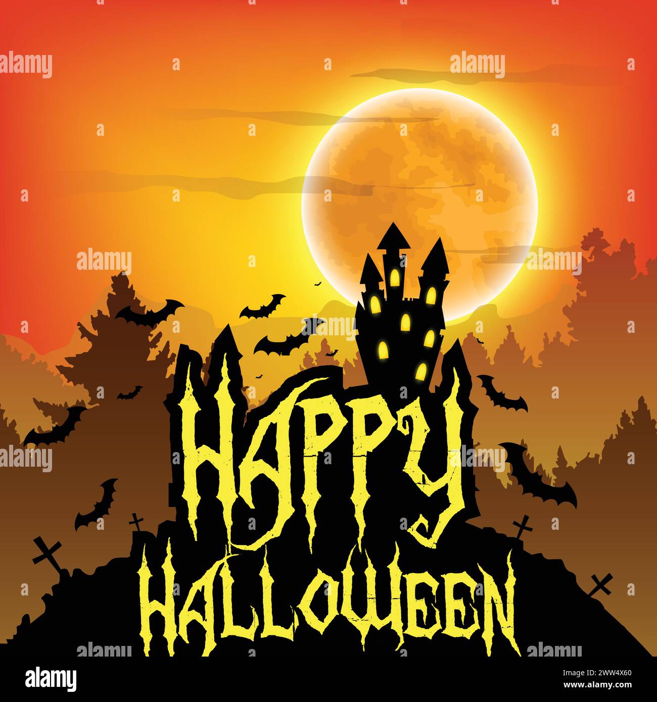 Happy Halloween Greeting Card, Vector Illustration Stock Vector Image ...
