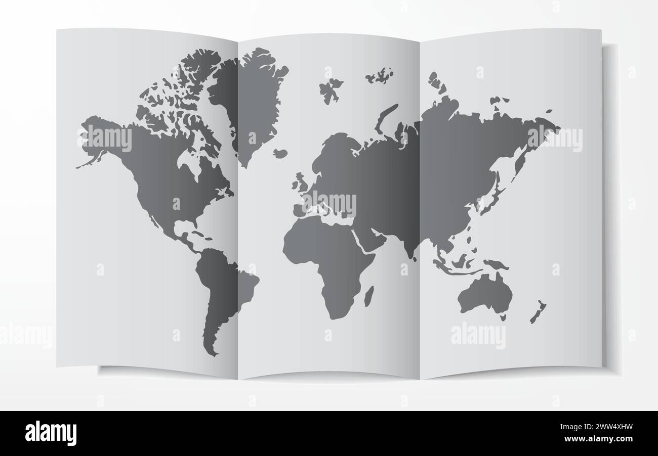 World Map on A Folded Sheet of Paper, Vector Illustration Stock Vector ...