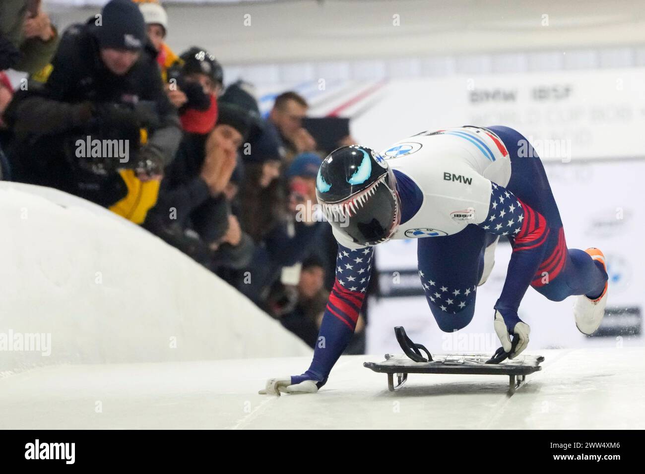 Austin Florian, of the United States, starts his first run during a ...