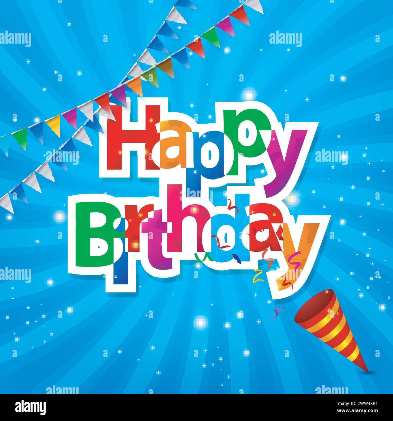 Happy Birthday Greeting Card with Exploding Confetti Popper, Vector ...