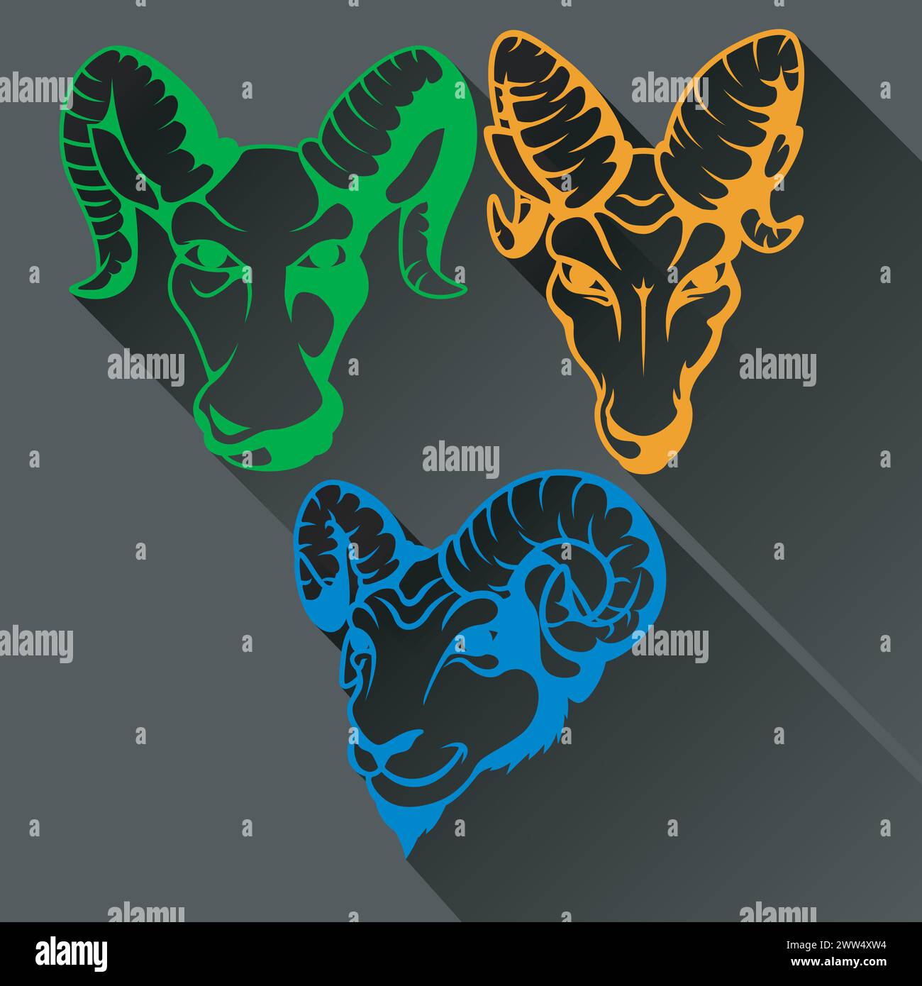 Ram Heads Flat Design Set, Vector Illustration Stock Vector Image & Art ...