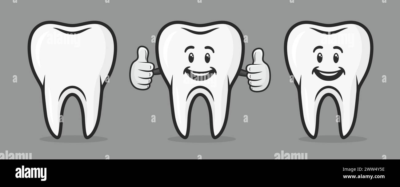 Vector Cute And Friendly Cartoon Tooth Character Design Template For