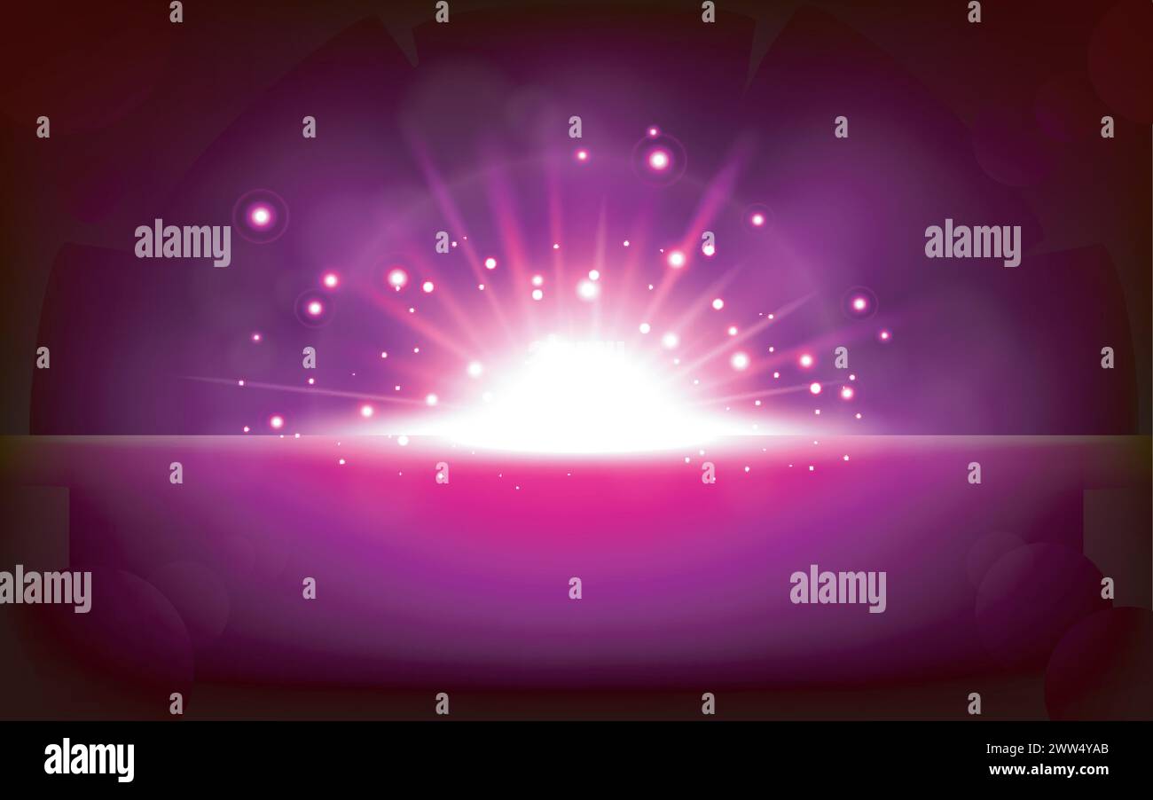 Bright Violet Light Rising From The Black Horizon, Vector Illustration ...