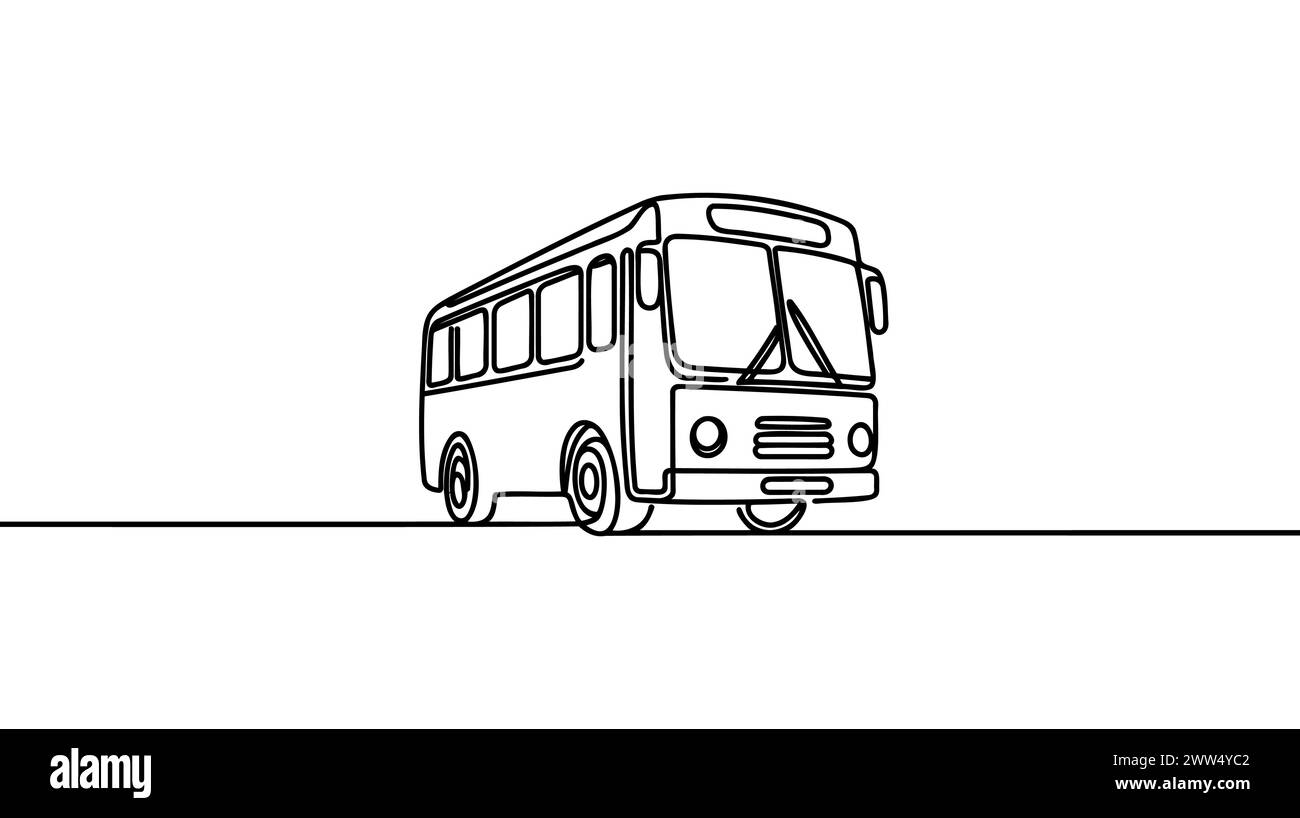 Single continuous line drawing city buses serving commuter employees ...