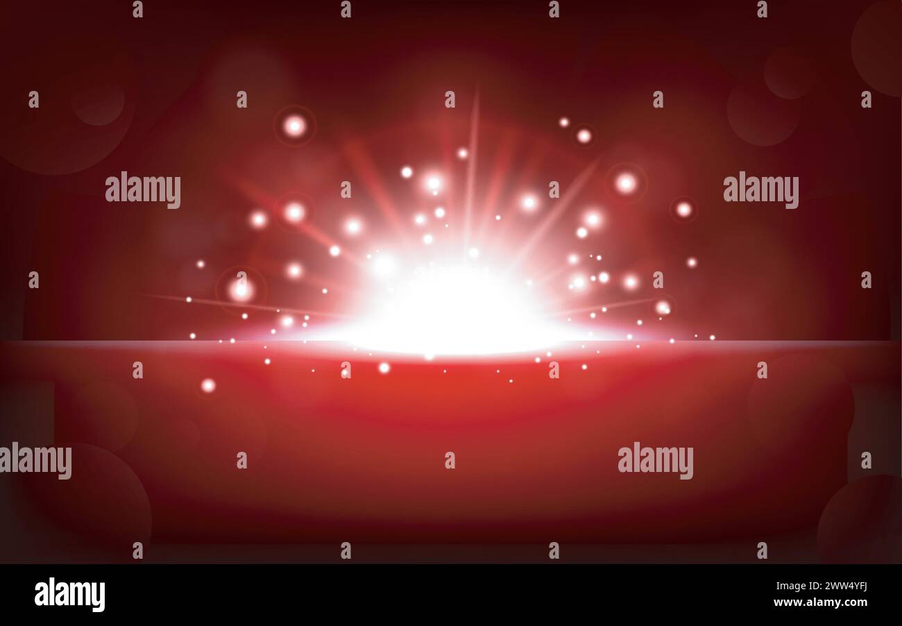 Bright Red Light Rising From The Black Horizon, Vector Illustration ...