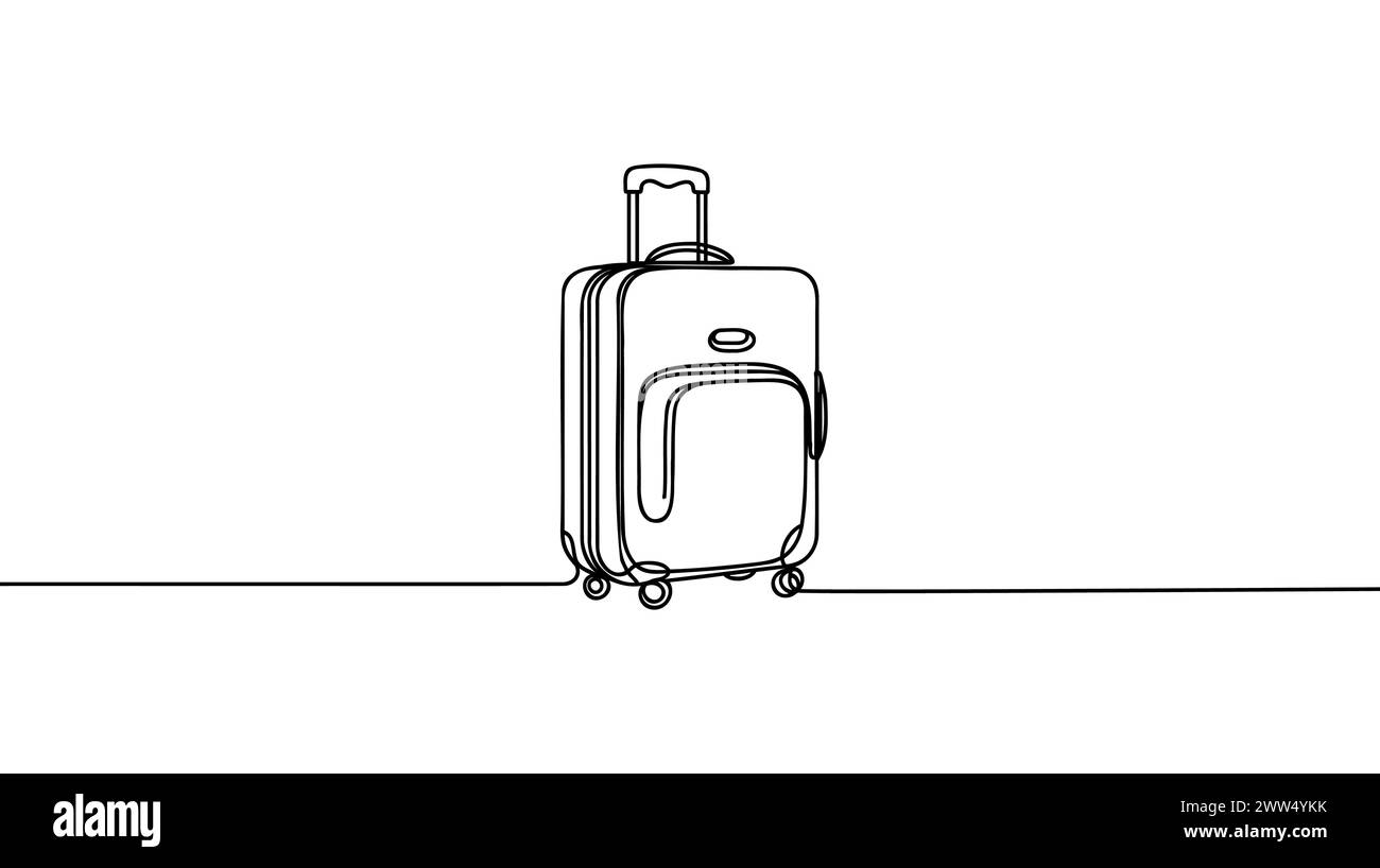Travel suitcase in continuous line drawing style. Luggage valise with ...