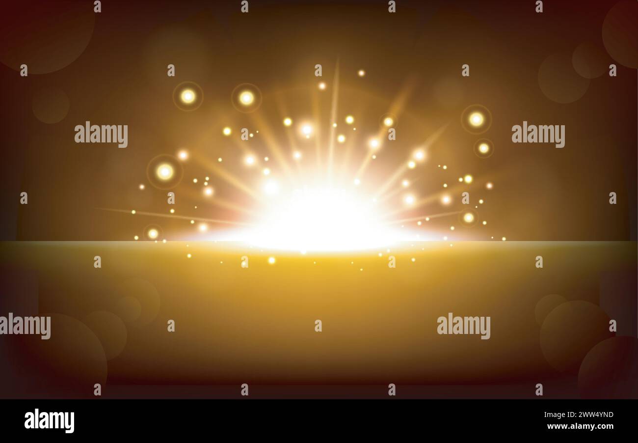 Bright Yellow Light Rising From The Black Horizon, Vector Illustration ...