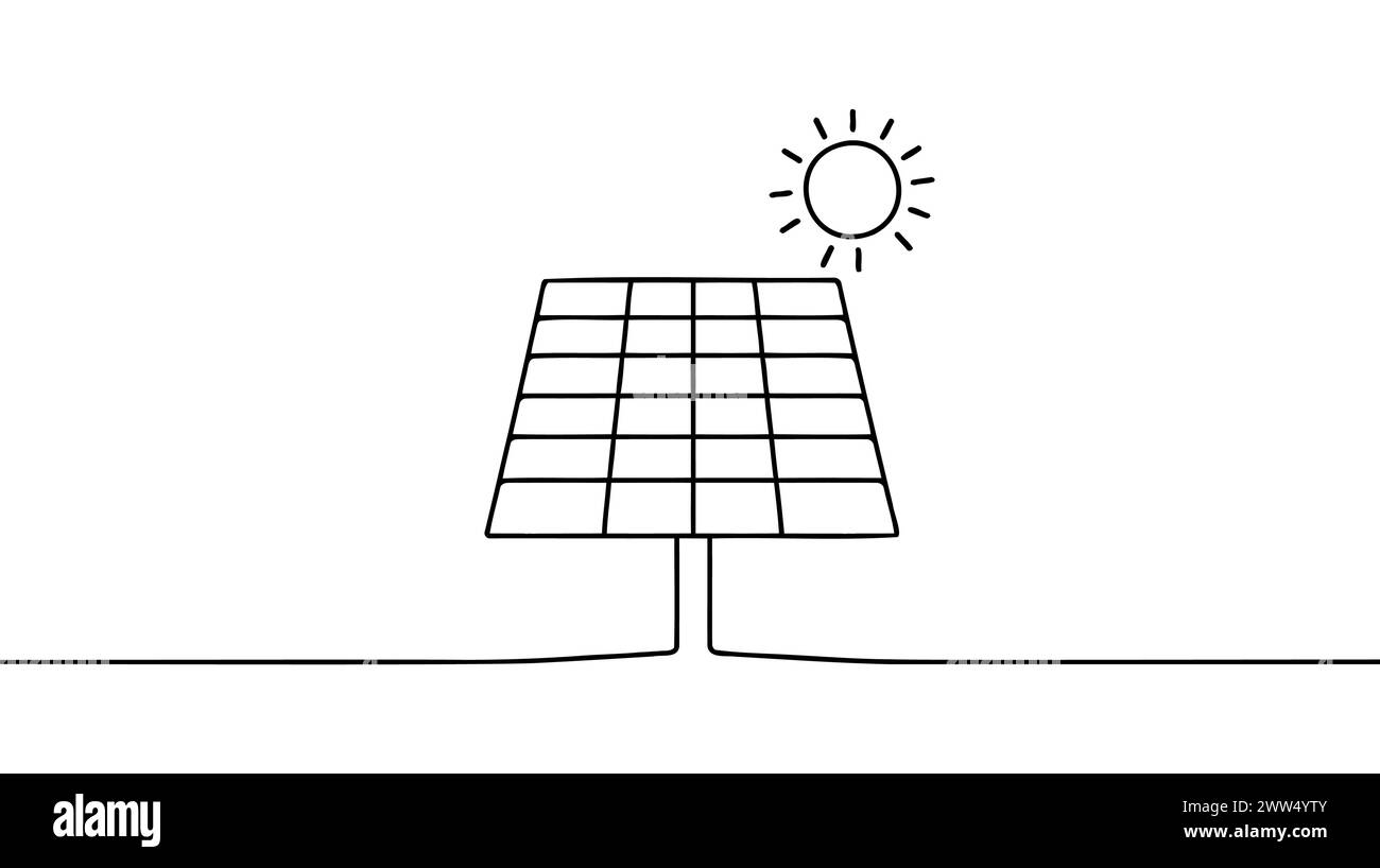 One continuous single drawn line art doodle solar battery, clean energy ...