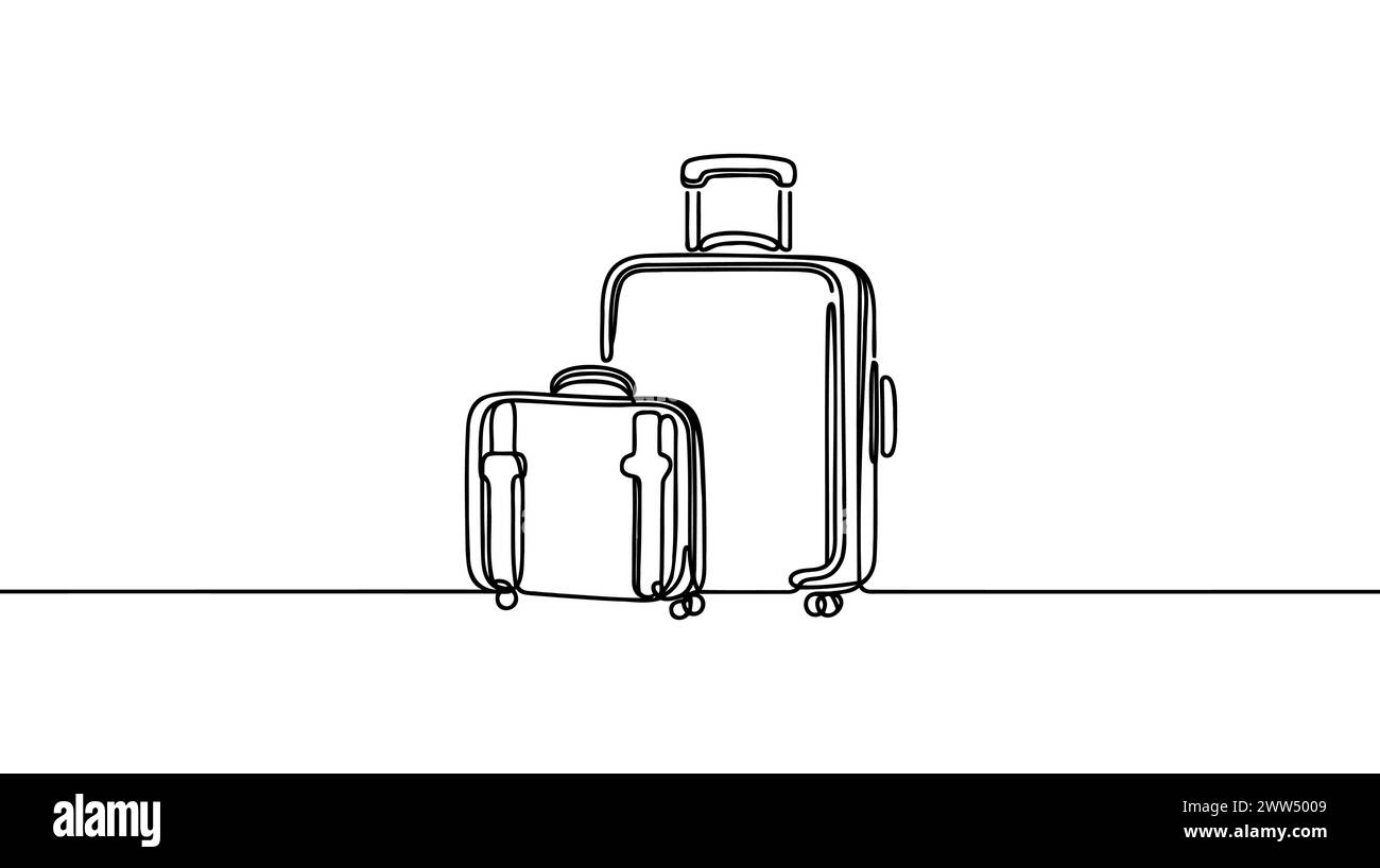Travel suitcase in continuous line drawing style. Luggage valise with ...