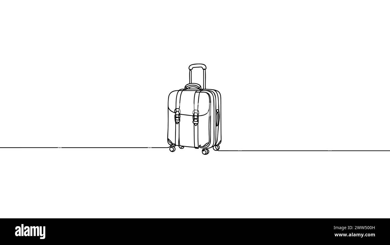Travel suitcase in continuous line drawing style. Luggage valise with ...