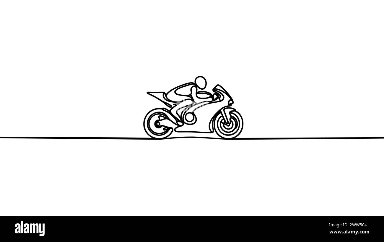 One single line drawing of young moto racer rides motorcycle vector ...
