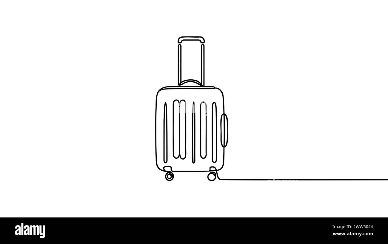 Travel suitcase in continuous line drawing style. Luggage valise with ...