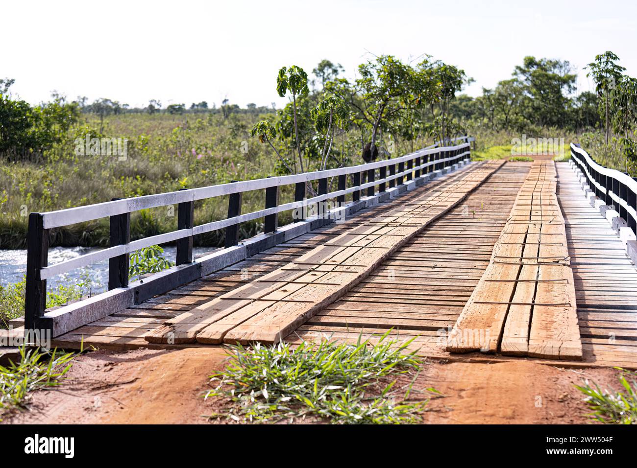 Mineiros, Goias, Brazil - 11 25 2023: wooden bridge over the formoso ...