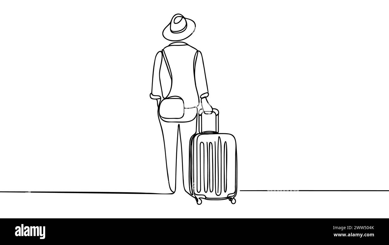 Travel suitcase in continuous line drawing style. Luggage valise with ...