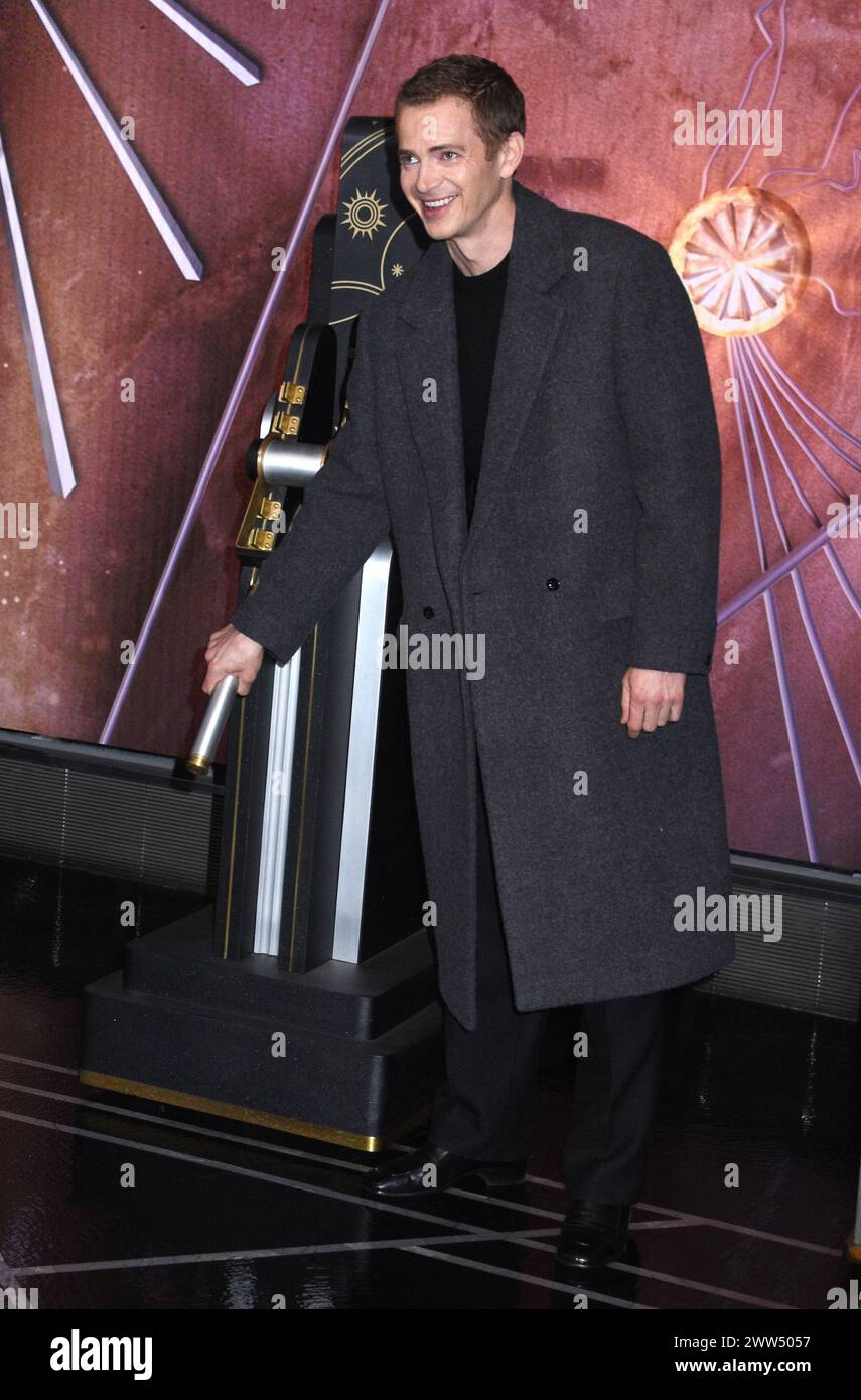 New York, NY, USA. 21st Mar, 2024. Hayden Christensen lights the Empire State Building to ...