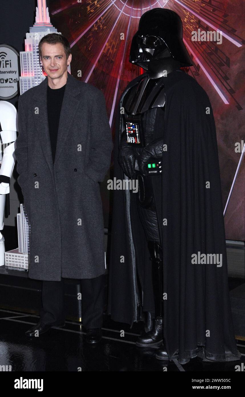 New York, NY, USA. 21st Mar, 2024. Hayden Christensen lights the Empire State Building to ...
