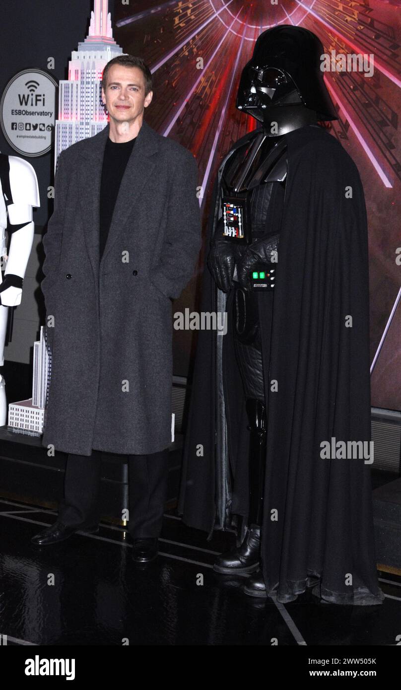 New York, NY, USA. 21st Mar, 2024. Hayden Christensen lights the Empire State Building to ...