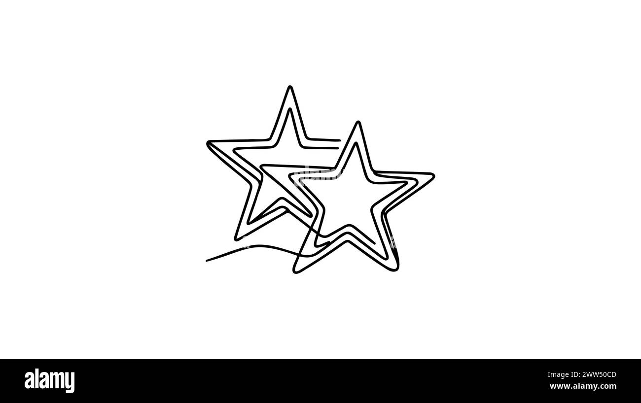 Hand draw doodle of two stars illustration in continuous line arts ...