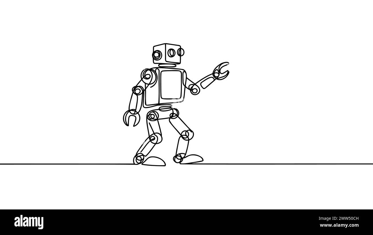 Continuous one line drawing toy robot for kids. Retro robot vintage ...