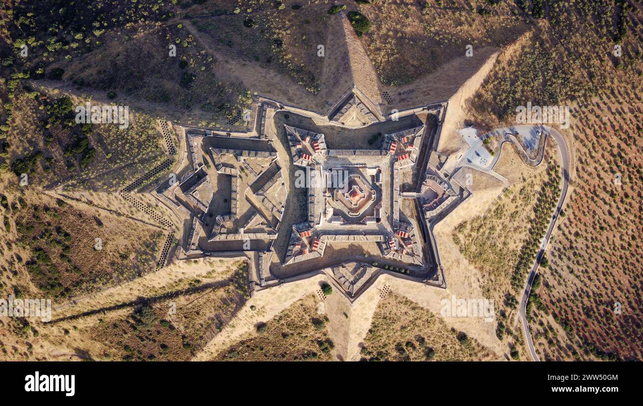 Aerial drone view of the Graça Fort, Garrison Border Town of Elvas and ...