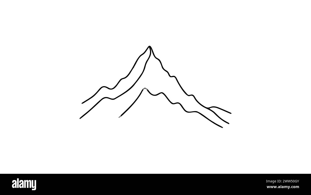 One continuous line drawing of mountain range landscape. Web banner ...