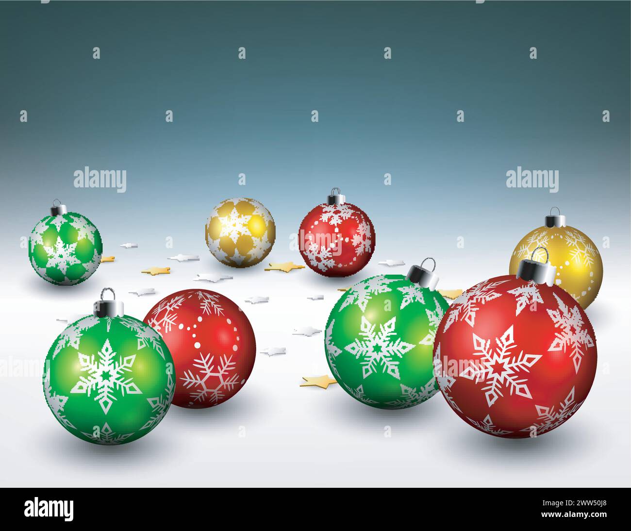 Christmas Balls and Gold Confetti Background, Vector Illustration Stock ...