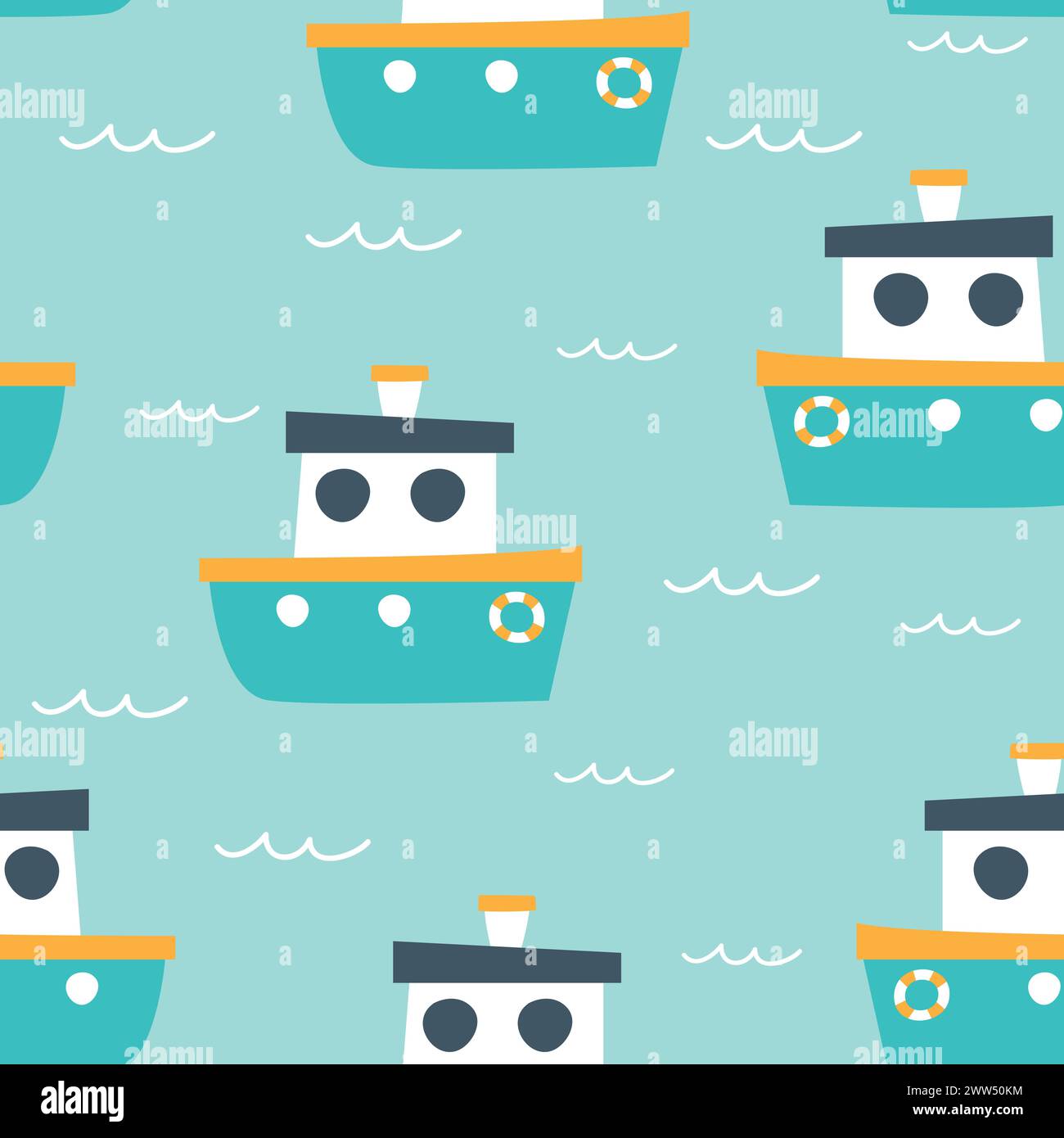 Cute summer seamless pattern. Marine texture with boats. Childish ...