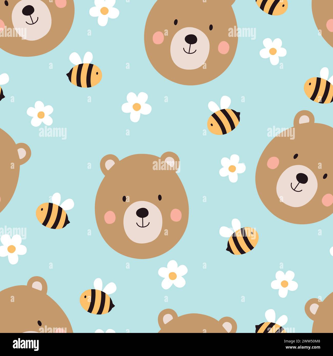 Cute seamless pattern with bear. Children background with bear, bee and ...