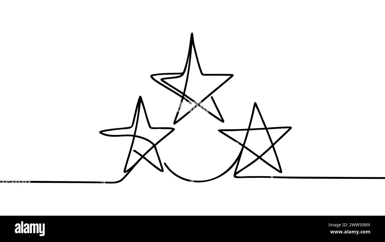 Hand draw doodle of three stars illustration in continuous line arts ...