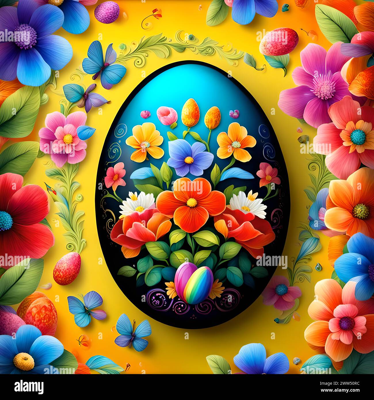 Easter egg featured with floral allegories and bright colors and ...