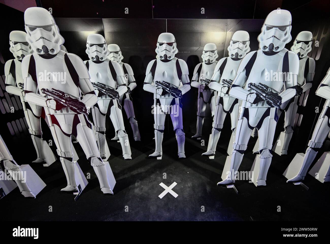 Stormtrooper costumed characters pose at the Hasbro and Amazon Star ...