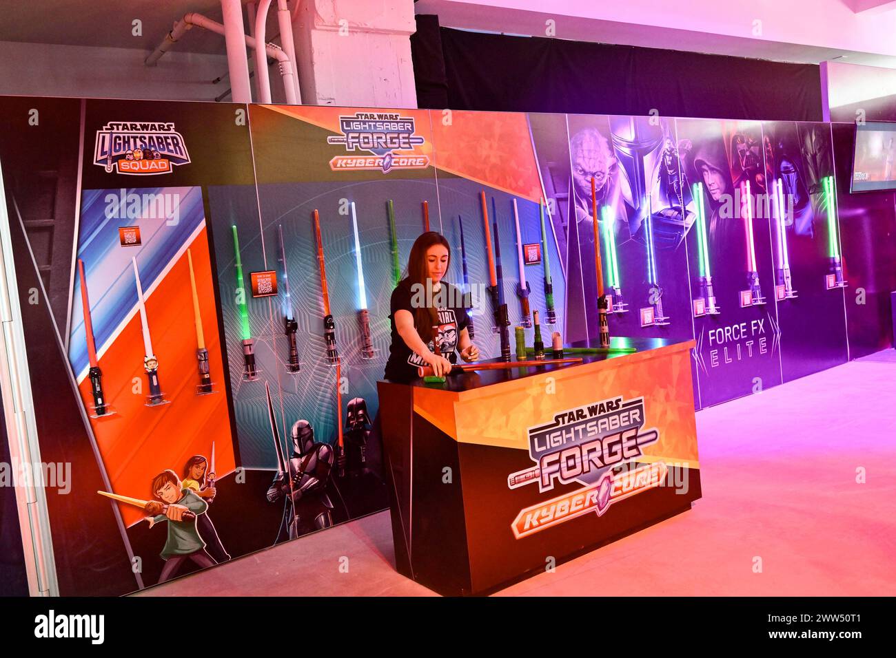 Lightsabers are featured at the Hasbro and Amazon Star Wars interactive ...