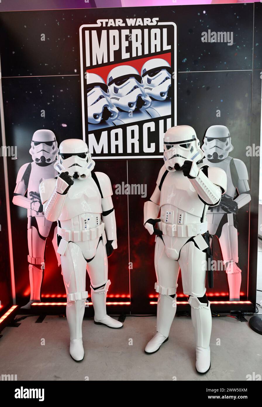 Stormtrooper costumed characters pose at the Hasbro and Amazon Star ...