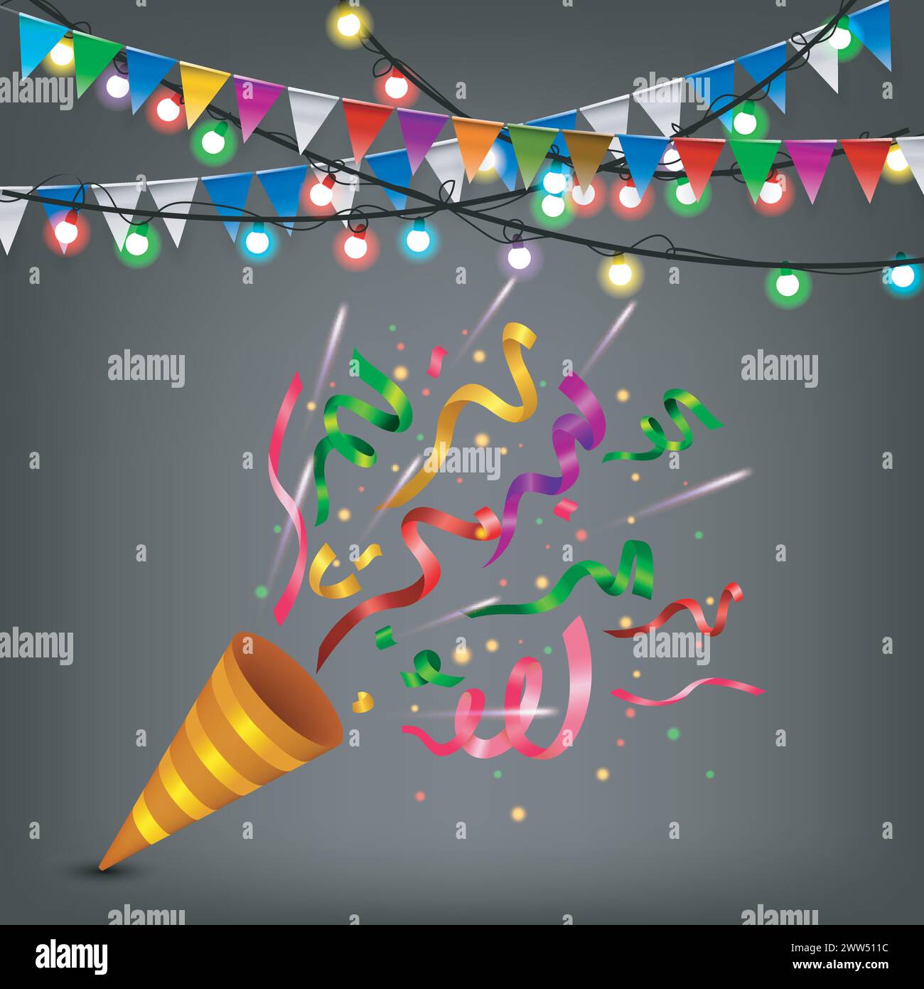 Exploding Colorful Confetti Popper Birthday Party, Vector Illustration ...