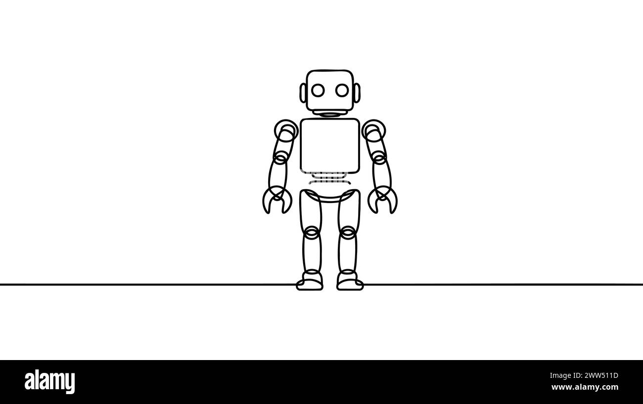 Continuous one line drawing toy robot for kids. Retro robot vintage ...