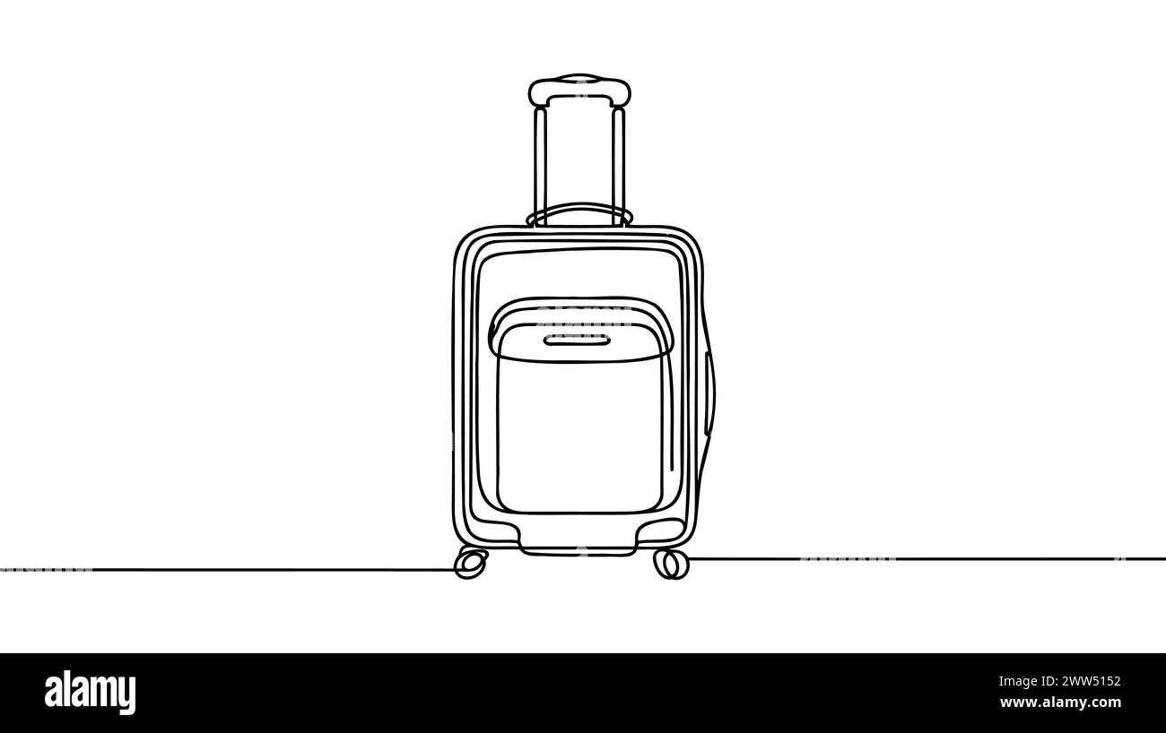 Travel suitcase in continuous line drawing style. Luggage valise with ...
