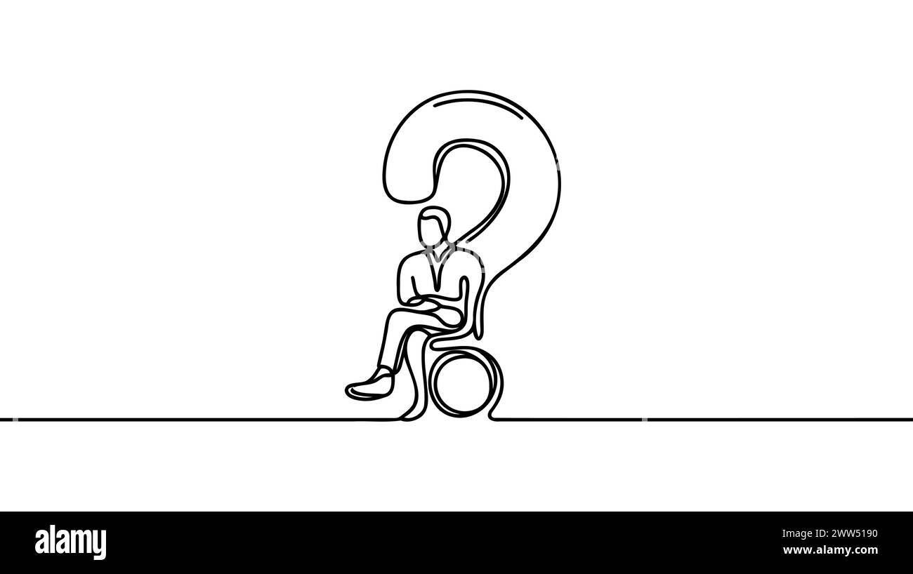 Continuous one line drawing man and question mark. Frequently Asked ...