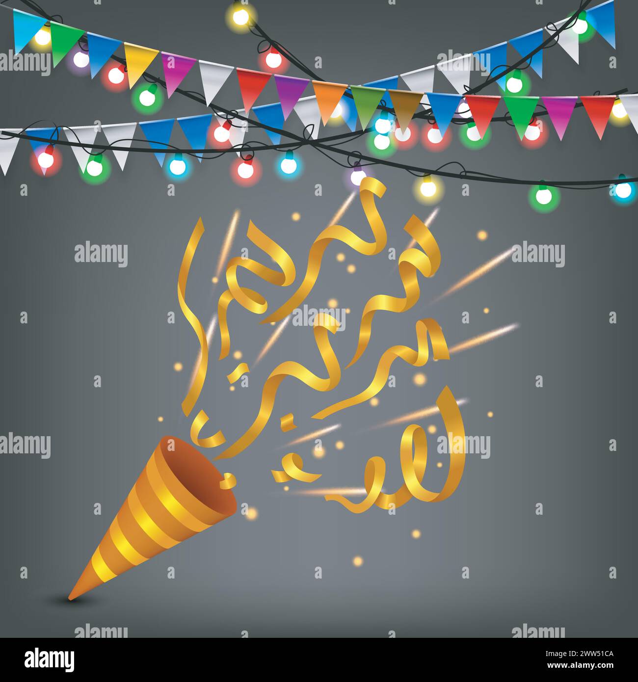 Exploding Colorful Confetti Popper Birthday Party, Vector Illustration ...