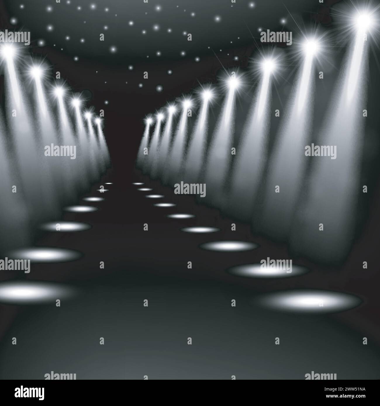 White Spotlights Shining in Dark Place Background, Vector Illustration ...