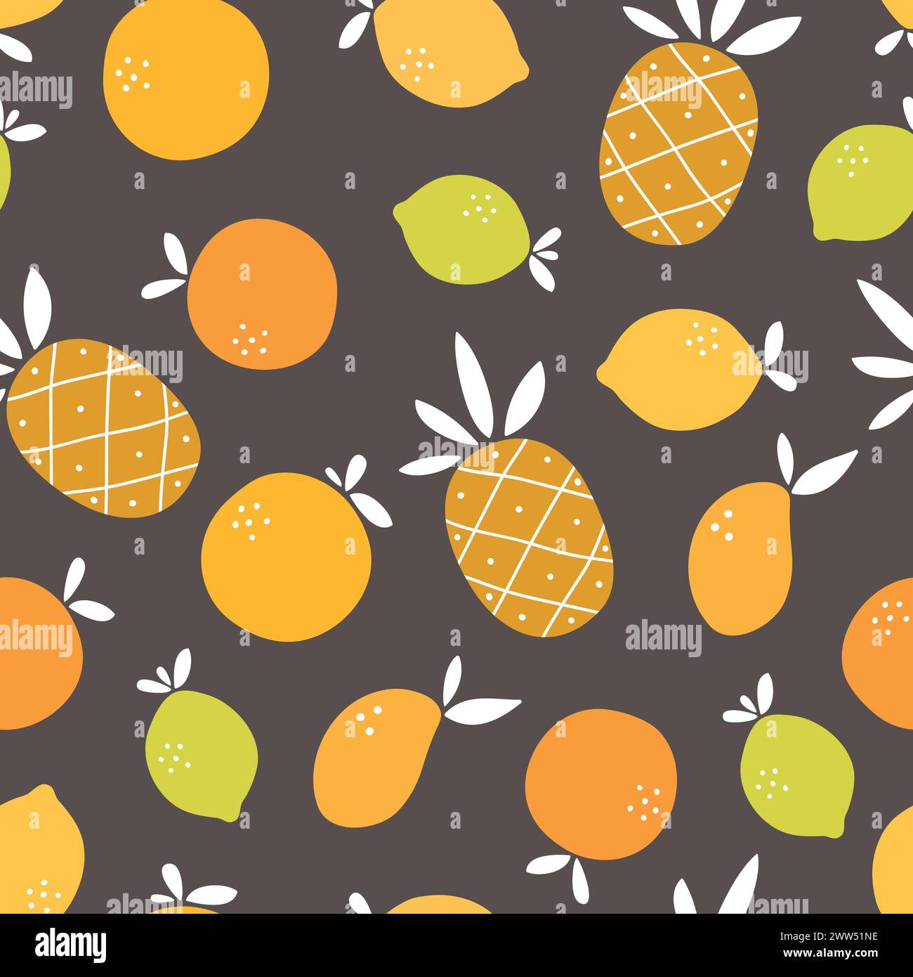 Seamless pattern of tropical fruits. Summer background with pineapple ...