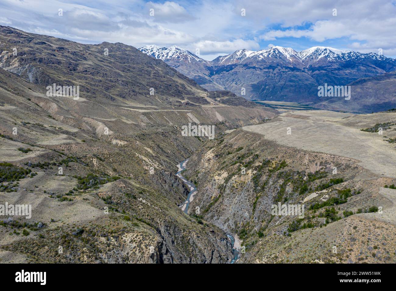 Canyon of river Rio Aviles in the arid landscape of Parque Patagonia ...