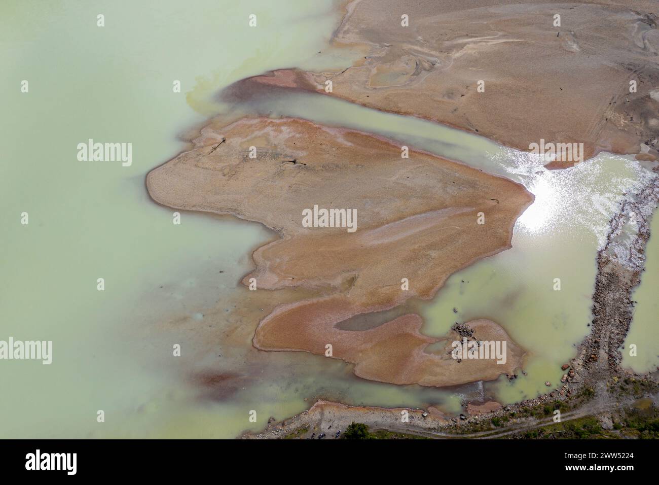 Sandbank in river Rio Baker upstream village Caleta Tortel, road ...